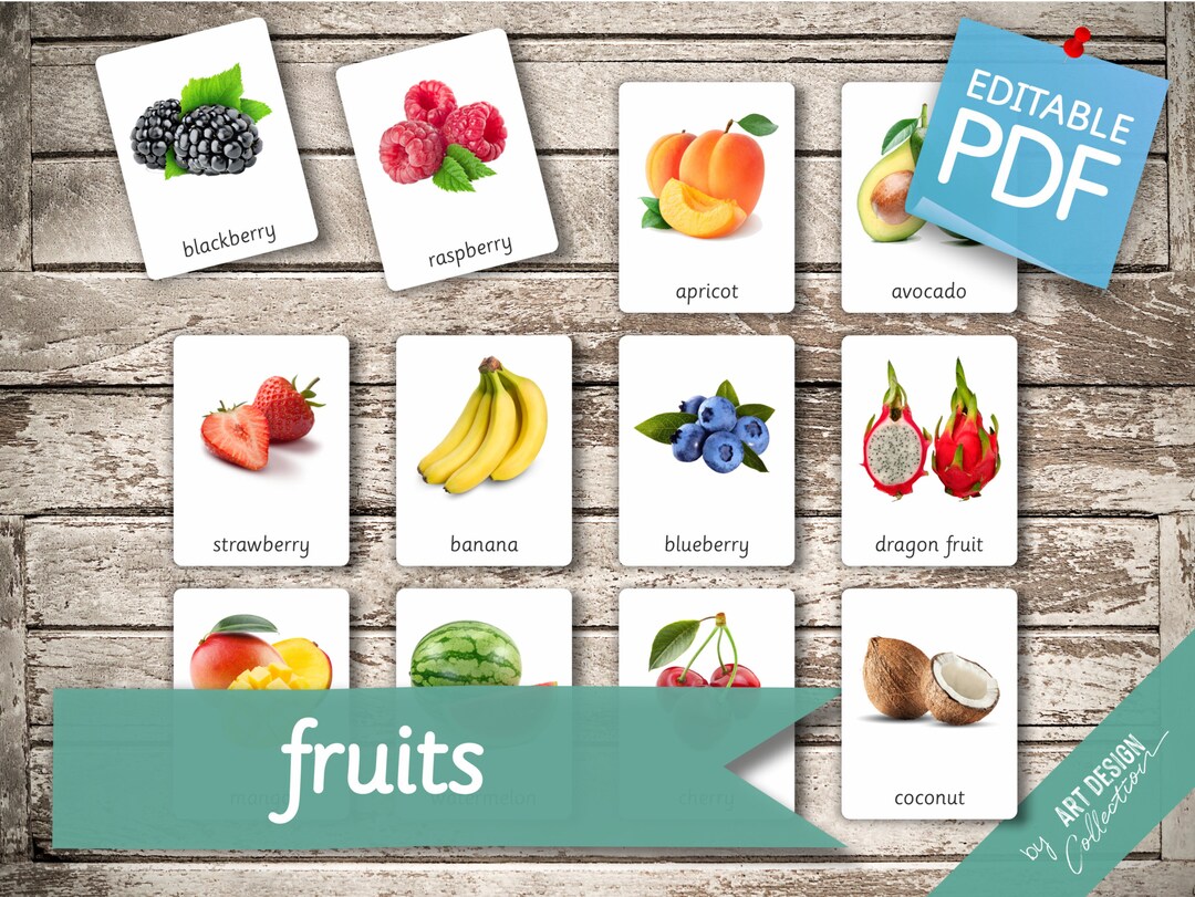 FRUITS real Pictures 50 Editable Montessori Cards Flash Cards ...