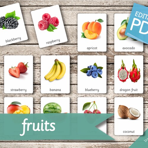 FRUITS real Pictures 50 Editable Montessori Cards Flash - Etsy