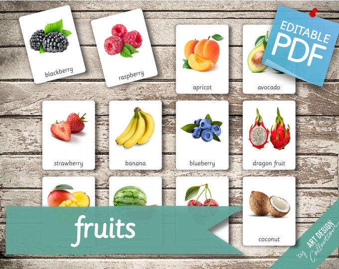 Fruits Cards Printable Flash Cards Fruits Printable - Etsy
