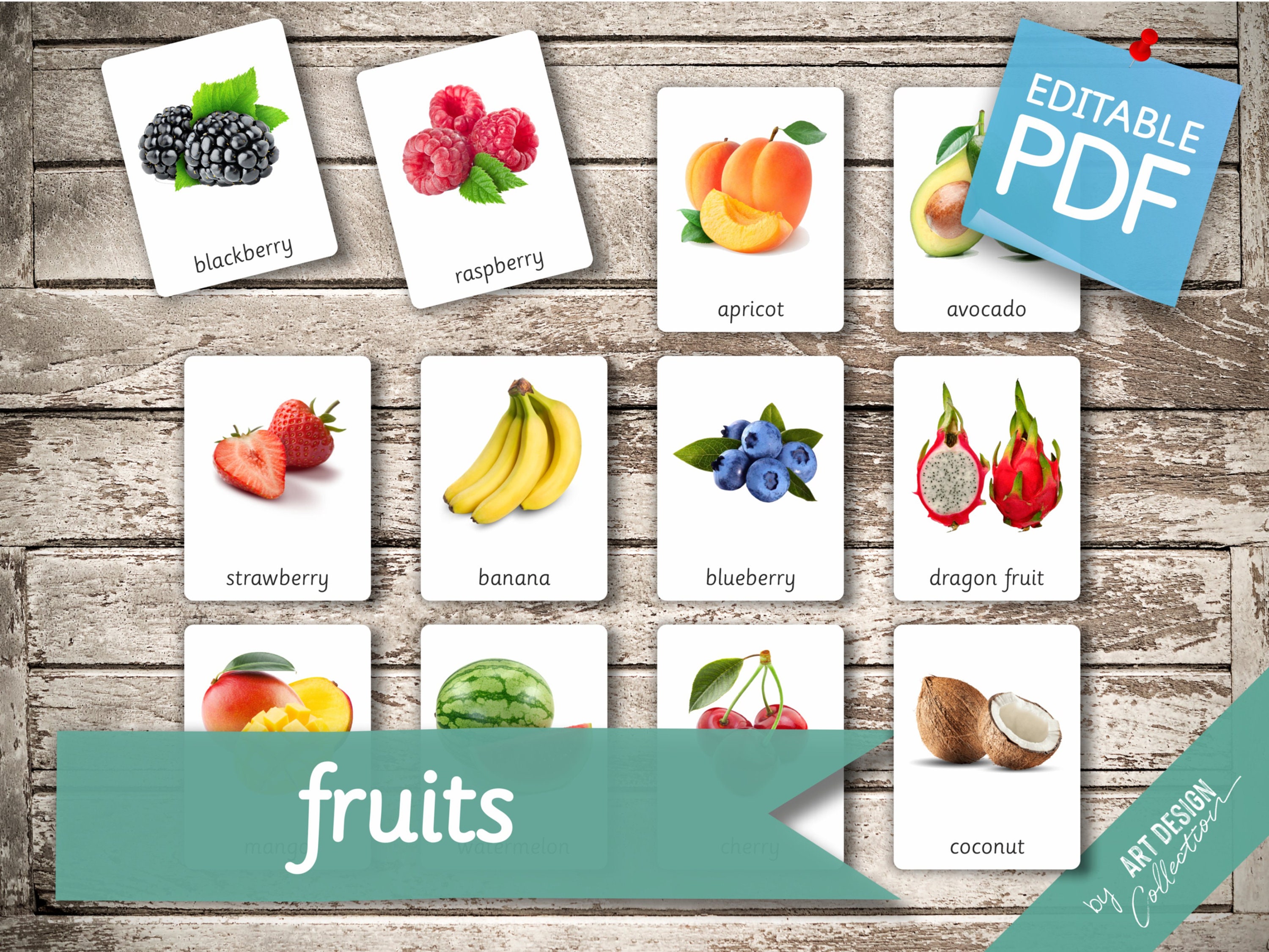 FRUITS real Pictures 50 Editable Montessori Cards Flash - Etsy