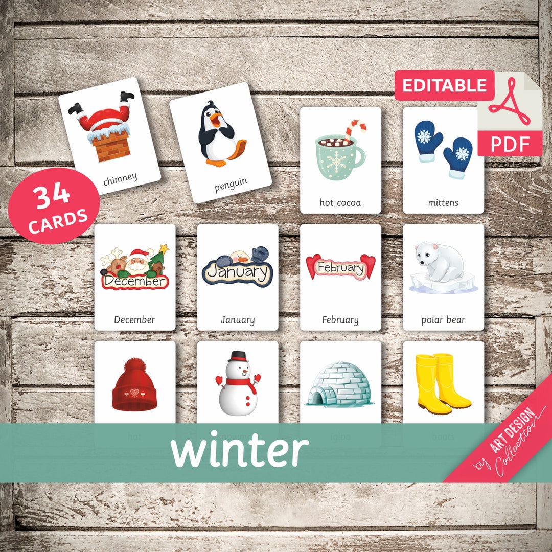 WINTER • 34 Montessori Cards • Flash Cards Nomenclature Flashcards ...
