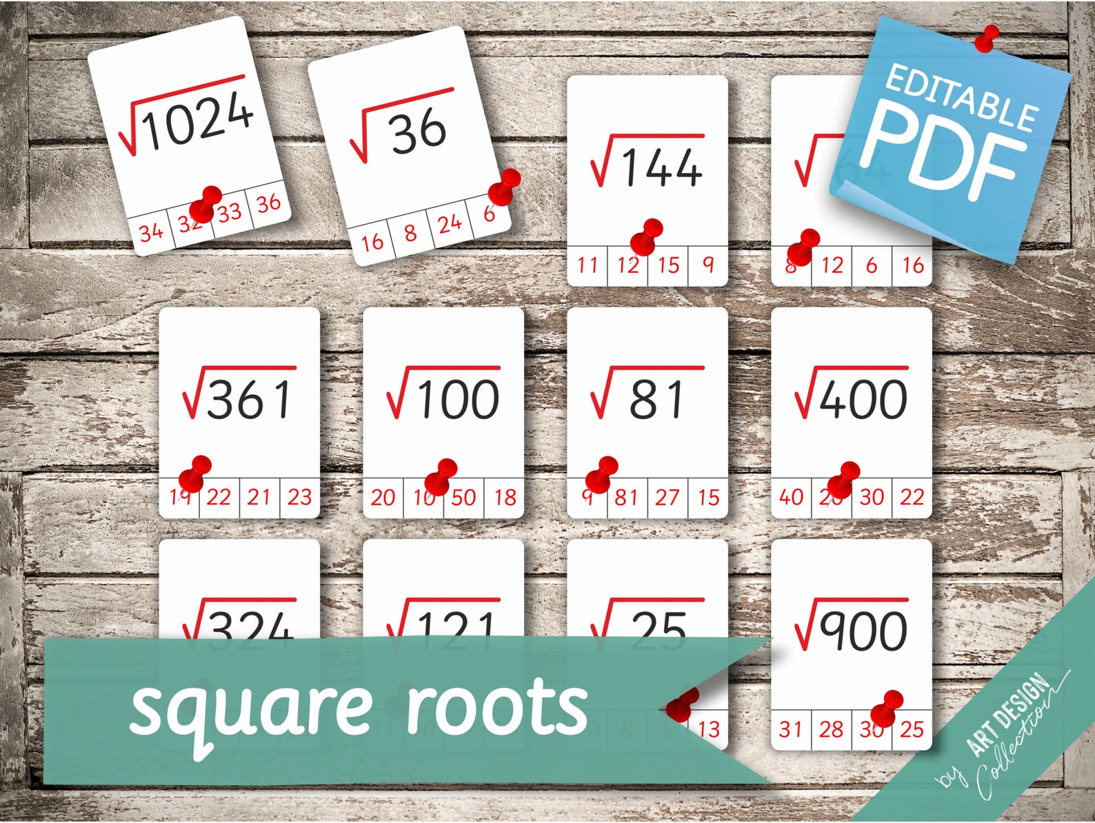 SQUARE ROOTS Math 32 Montessori Cards Flash Cards - Etsy