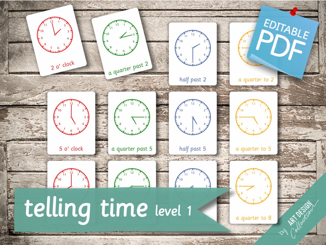TELLING TIME level 1 48 Editable Montessori Cards Time Flash Cards ...