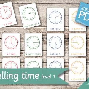 TELLING TIME (level 1) • 48 Editable Montessori Cards • Time Flash ...