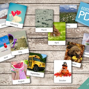 MONTHS • 60 Editable Montessori Cards • Flash Cards Nomenclature ...