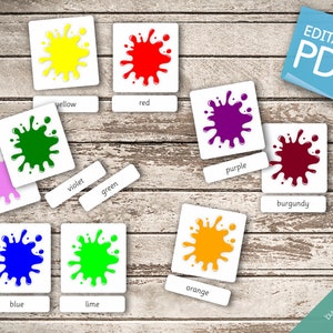 COLORS • 20 Editable Montessori Cards • Flash Cards Nomenclature ...