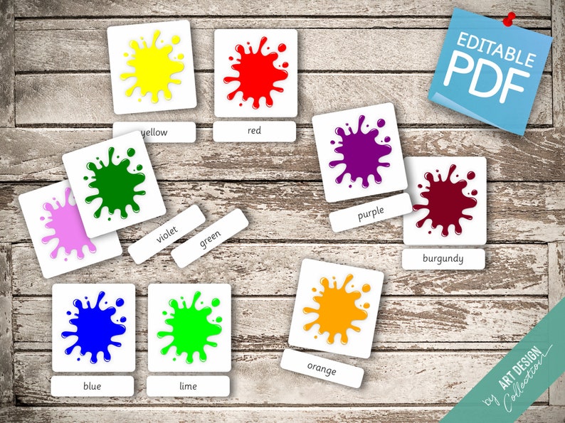 COLORS • 20 Editable Montessori Cards • Flash Cards Nomenclature ...