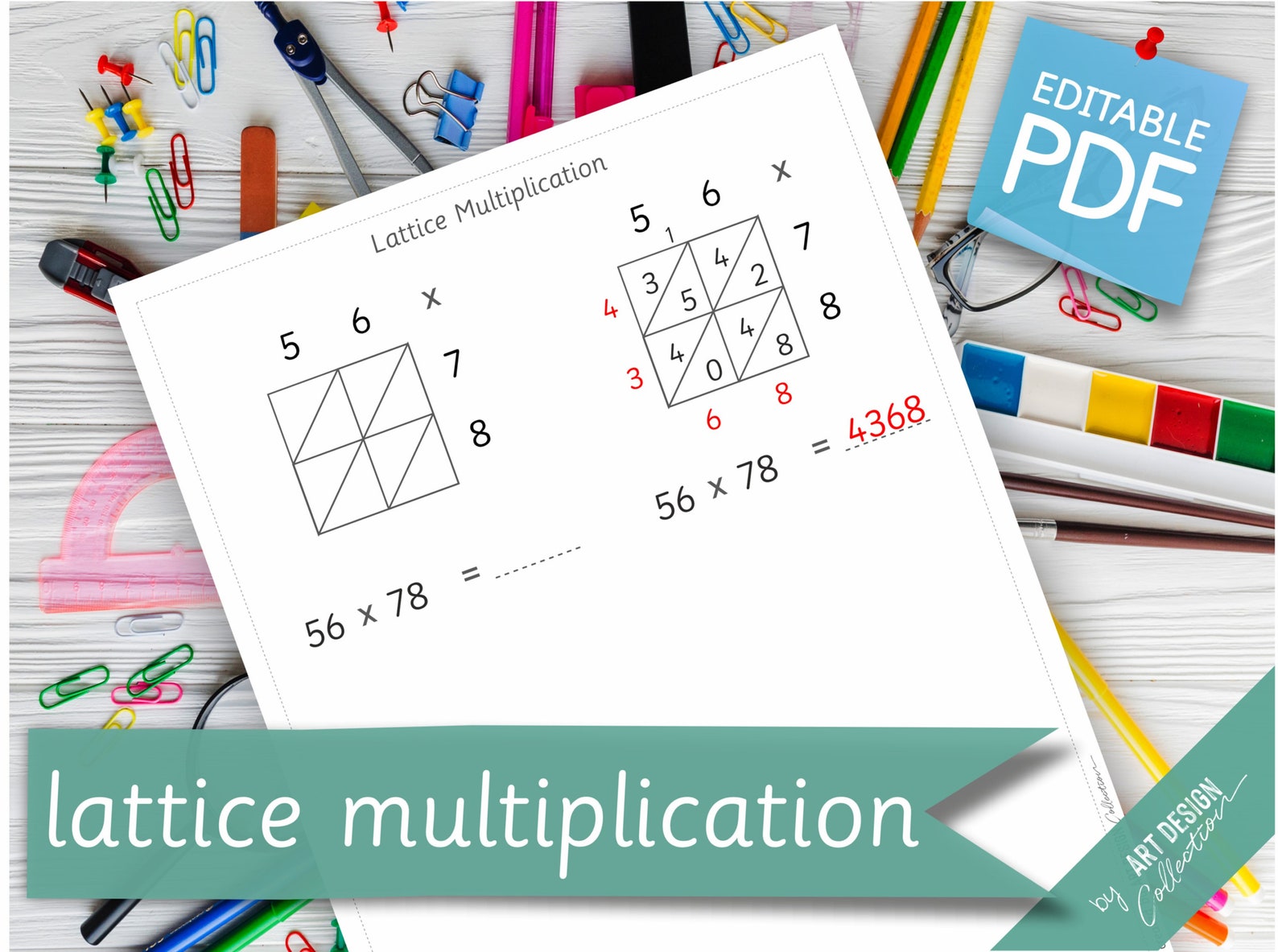 LATTICE MULTIPLICATION Math • 16 Montessori Cards • Flash Cards ...
