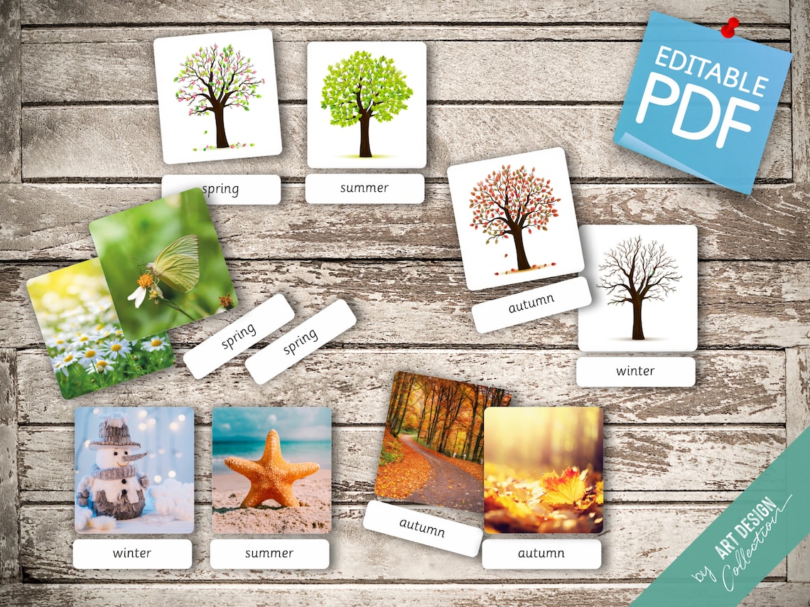 4 SEASONS 36 Editable Montessori Cards Flash Cards - Etsy