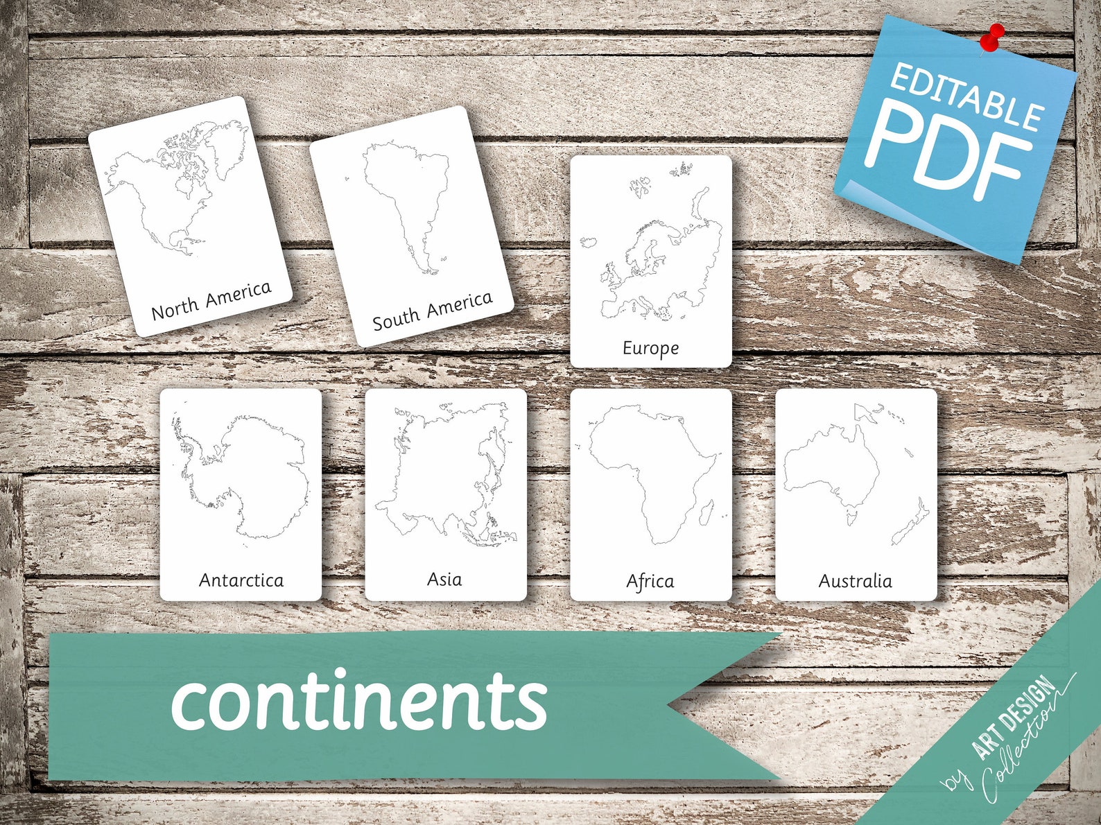 CONTINENTS of the WORLD • 8+8+8 Montessori Cards • LARGE Size World Map ...