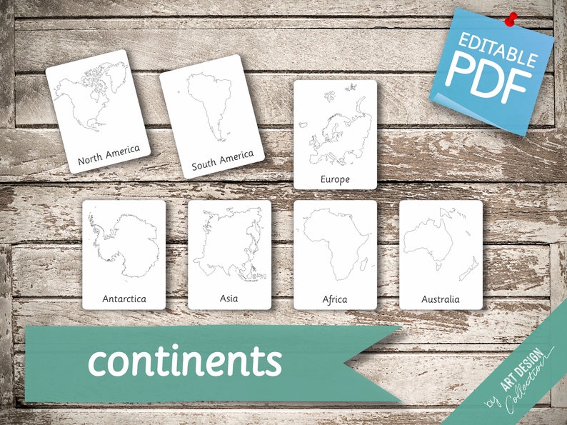 CONTINENTS of the WORLD • 8+8+8 Montessori Cards • LARGE Size World Map ...