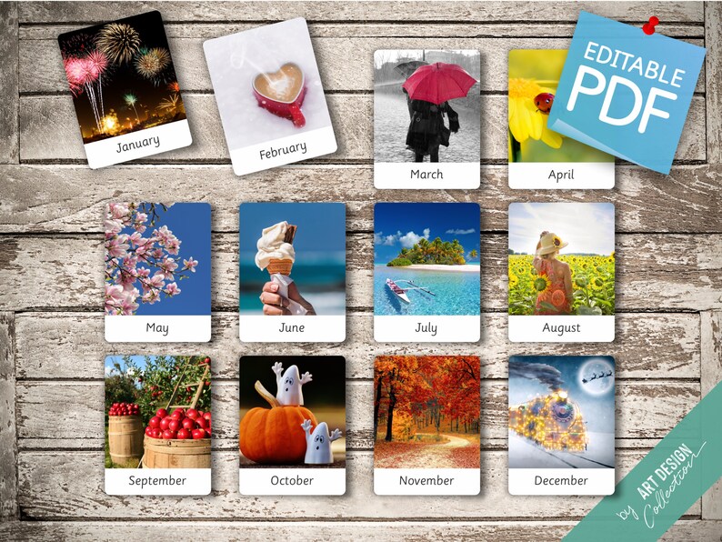 MONTHS • 60 Editable Montessori Cards • Flash Cards Nomenclature ...