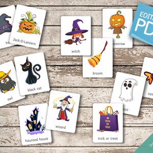 HALLOWEEN Vocabulary • 32 Editable Montessori Cards • Flash Cards ...