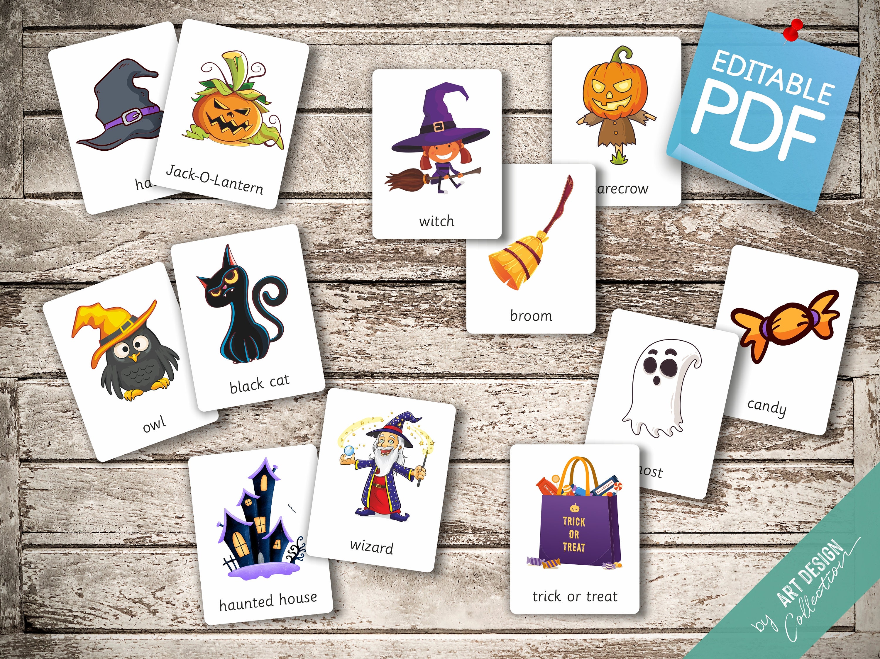HALLOWEEN Vocabulary 32 Editable Montessori Cards Flash | Etsy