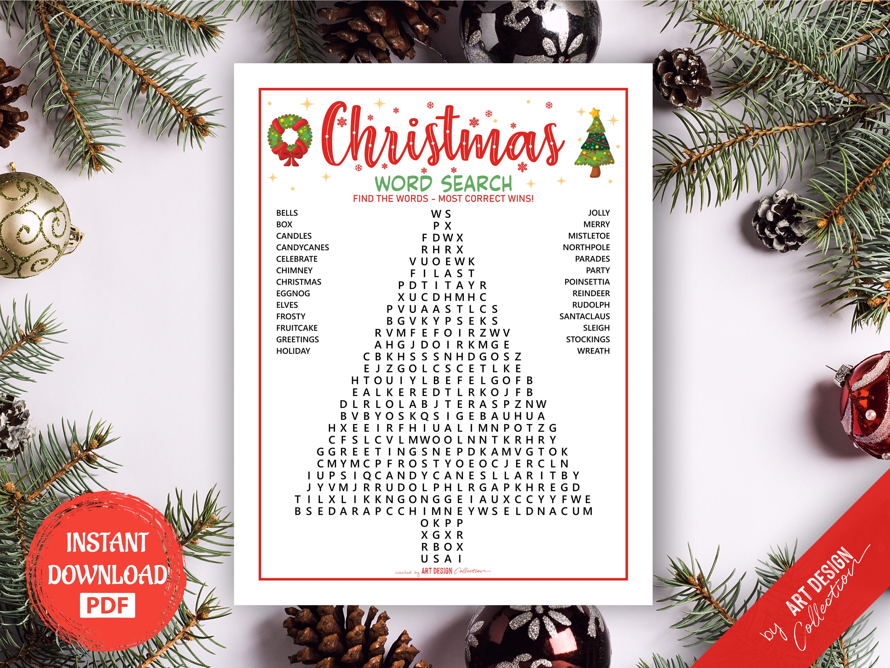 CHRISTMAS TREE Word Search Game Christmas Game Holiday - Etsy