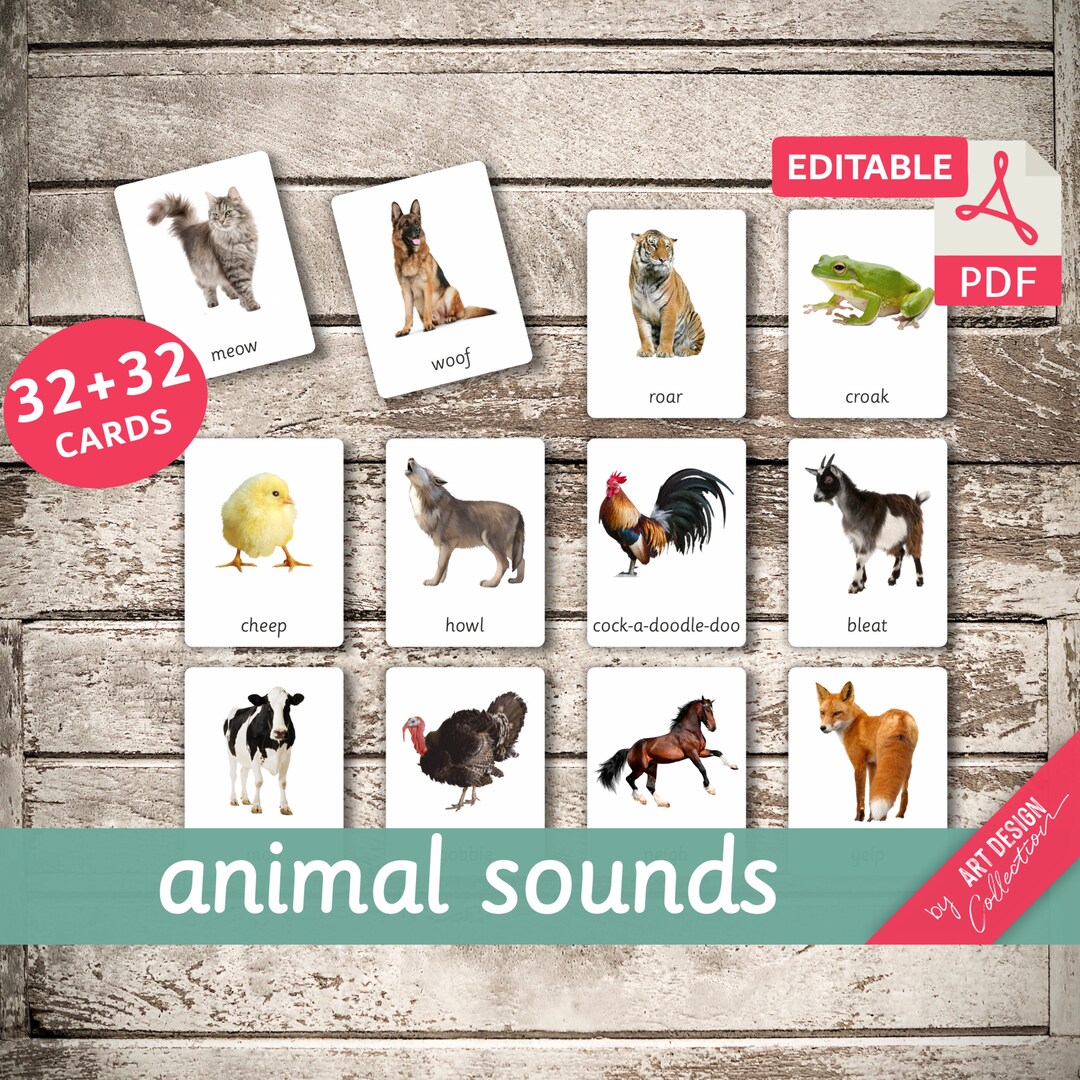 ANIMAL SOUNDS • 32+32 Editable Montessori Cards • Flash Cards ...