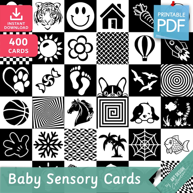 400 BABY SENSORY CARDS Montessori Cards High Contrast - Etsy