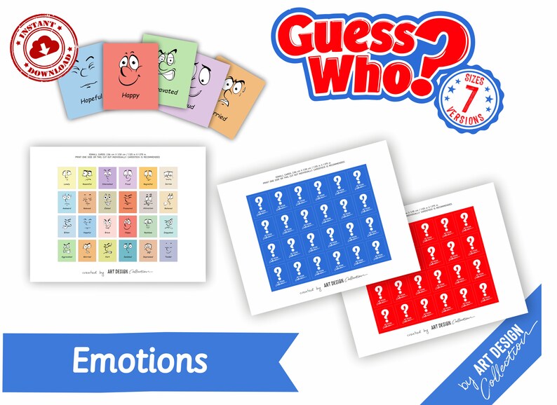 EMOTIONS Guess Who Insert Cards Montessori Cards Party - Etsy