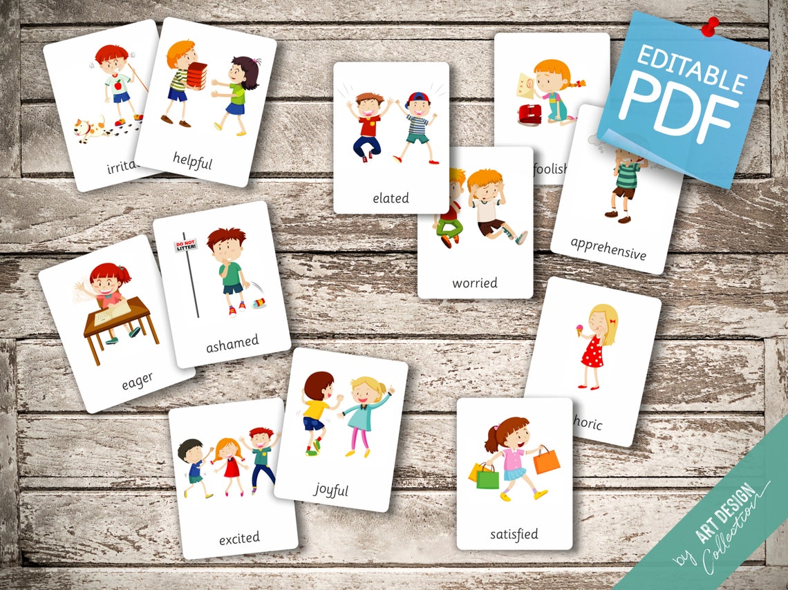 EMOTIONS 18 Montessori Cards Flash Cards Nomenclature | Etsy