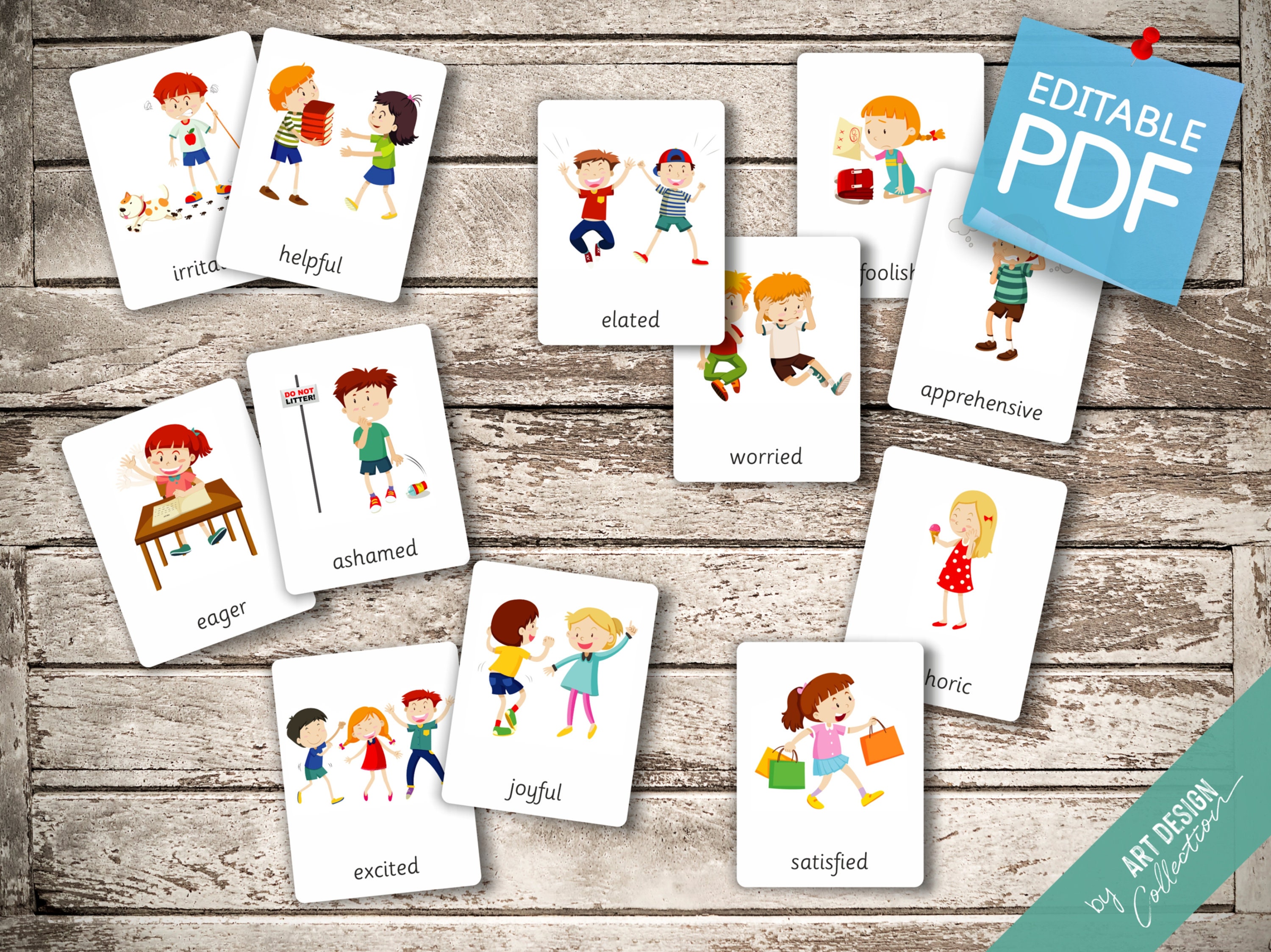 EMOTIONS 18 Montessori Cards Flash Cards Nomenclature | Etsy