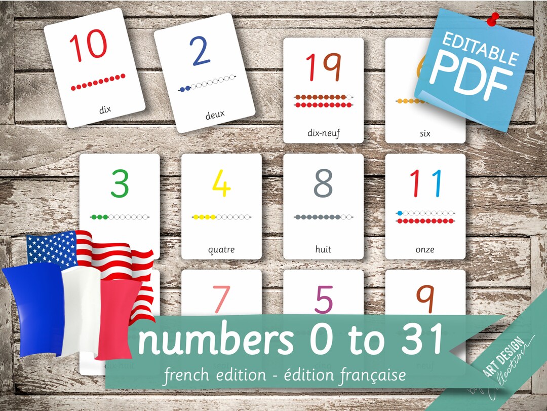 NUMBERS 0 to 31 FRENCH Edition • 32 French and 32 English Editable ...