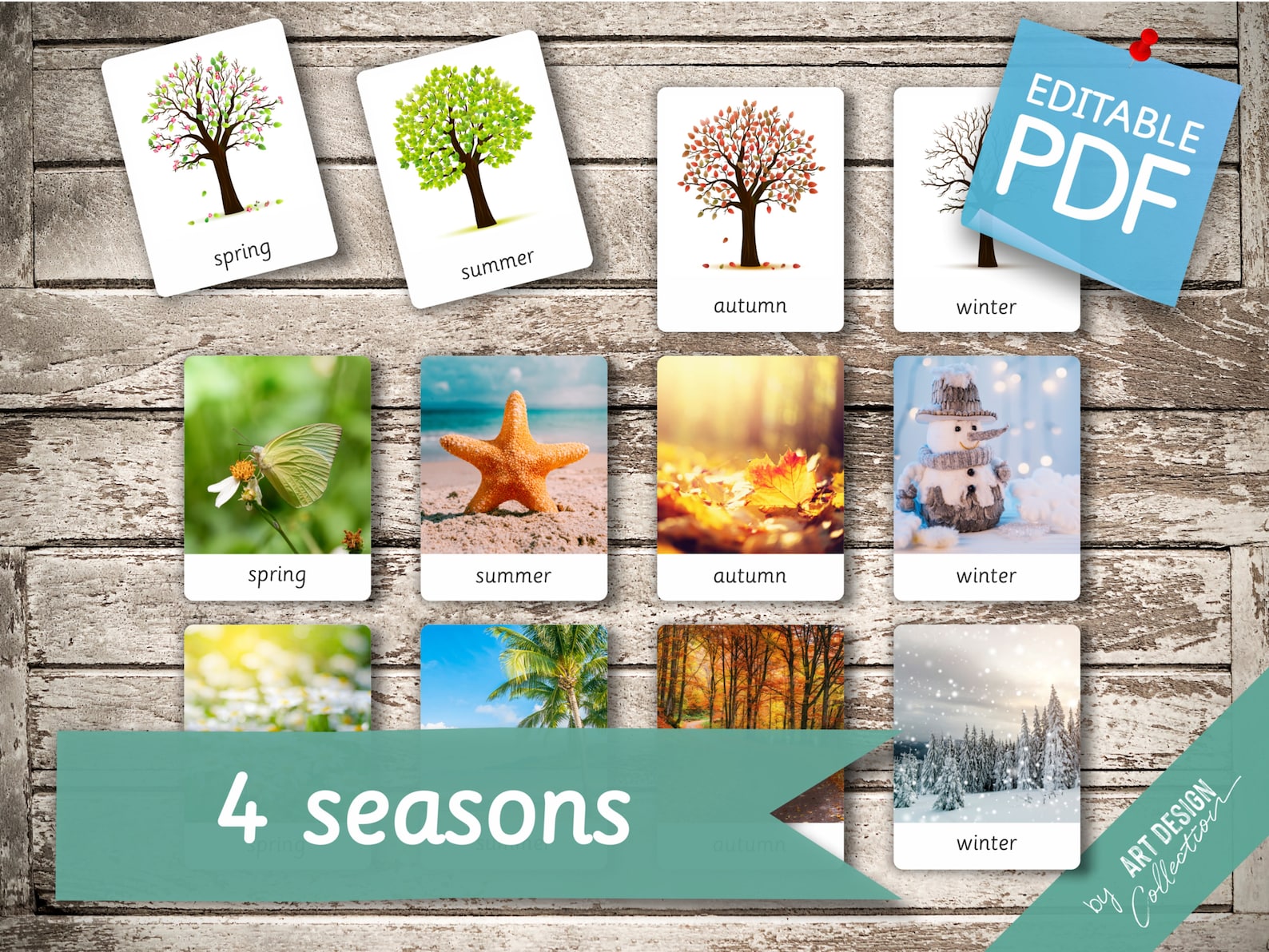4 SEASONS 36 Editable Montessori Cards Flash Cards Nomenclature Cards ...