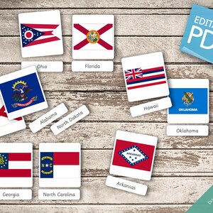 UNITED STATES FLAGS • 53 Editable Montessori Cards • Flash Cards ...