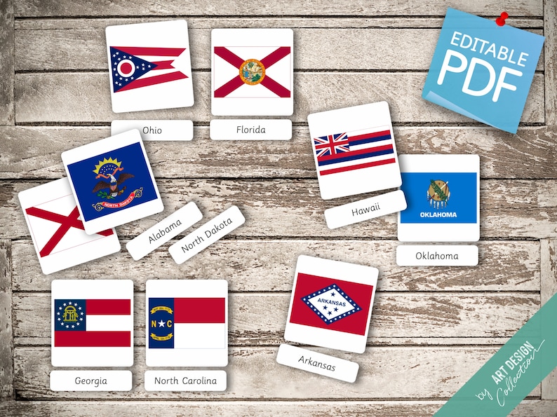 UNITED STATES FLAGS 53 Editable Montessori Cards Flash - Etsy