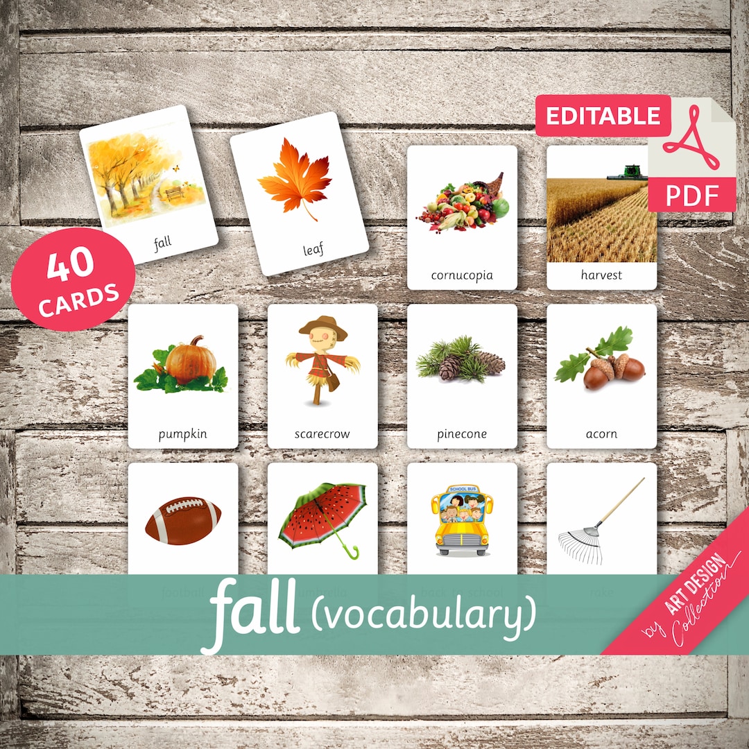 FALL Vocabulary • 40 Editable Montessori Cards • Flash Cards ...
