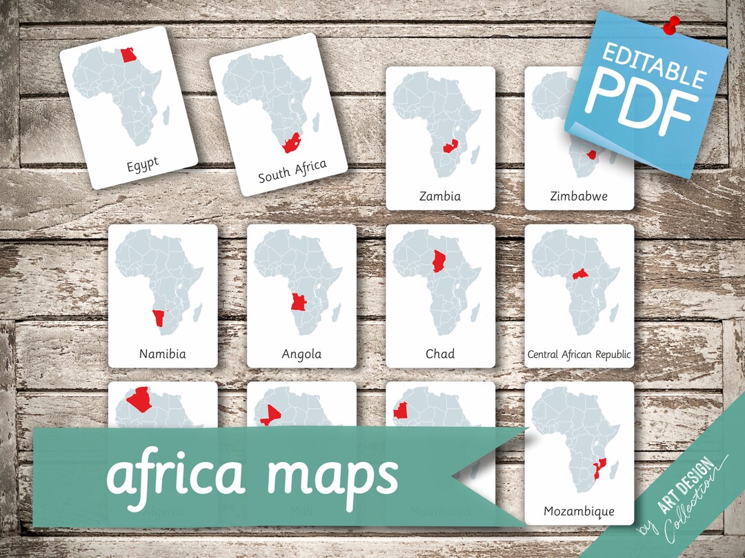 AFRICA MAPS • 55 Montessori Cards • Flash Cards Nomenclature Flashcards ...