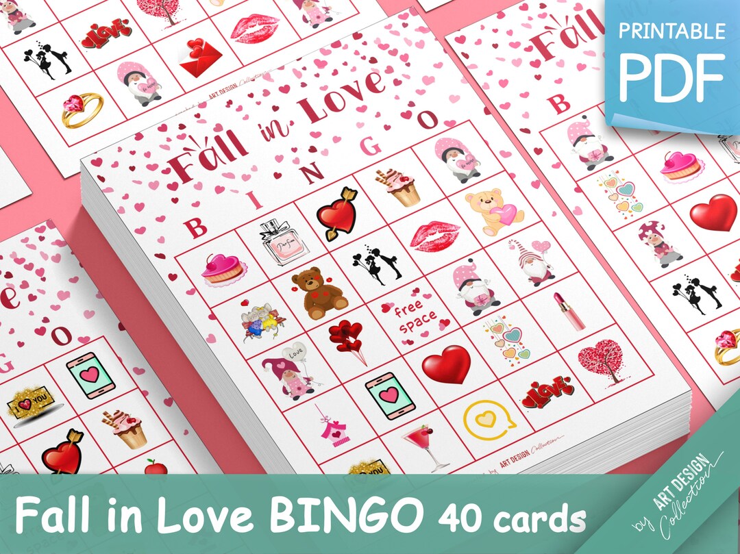 Fall in Love BINGO • 40 Printable Cards • Love Game Holiday Bingo Party ...