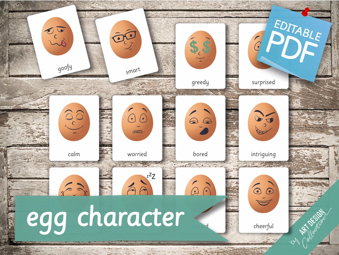 EGG CHARACTER • 50 Editable Montessori Cards • Flash Cards Nomenclature ...