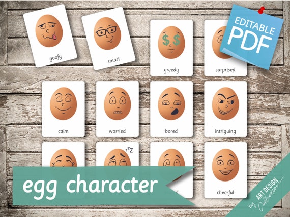 EGG CHARACTER 50 Editable Montessori Cards Flash Cards | Etsy