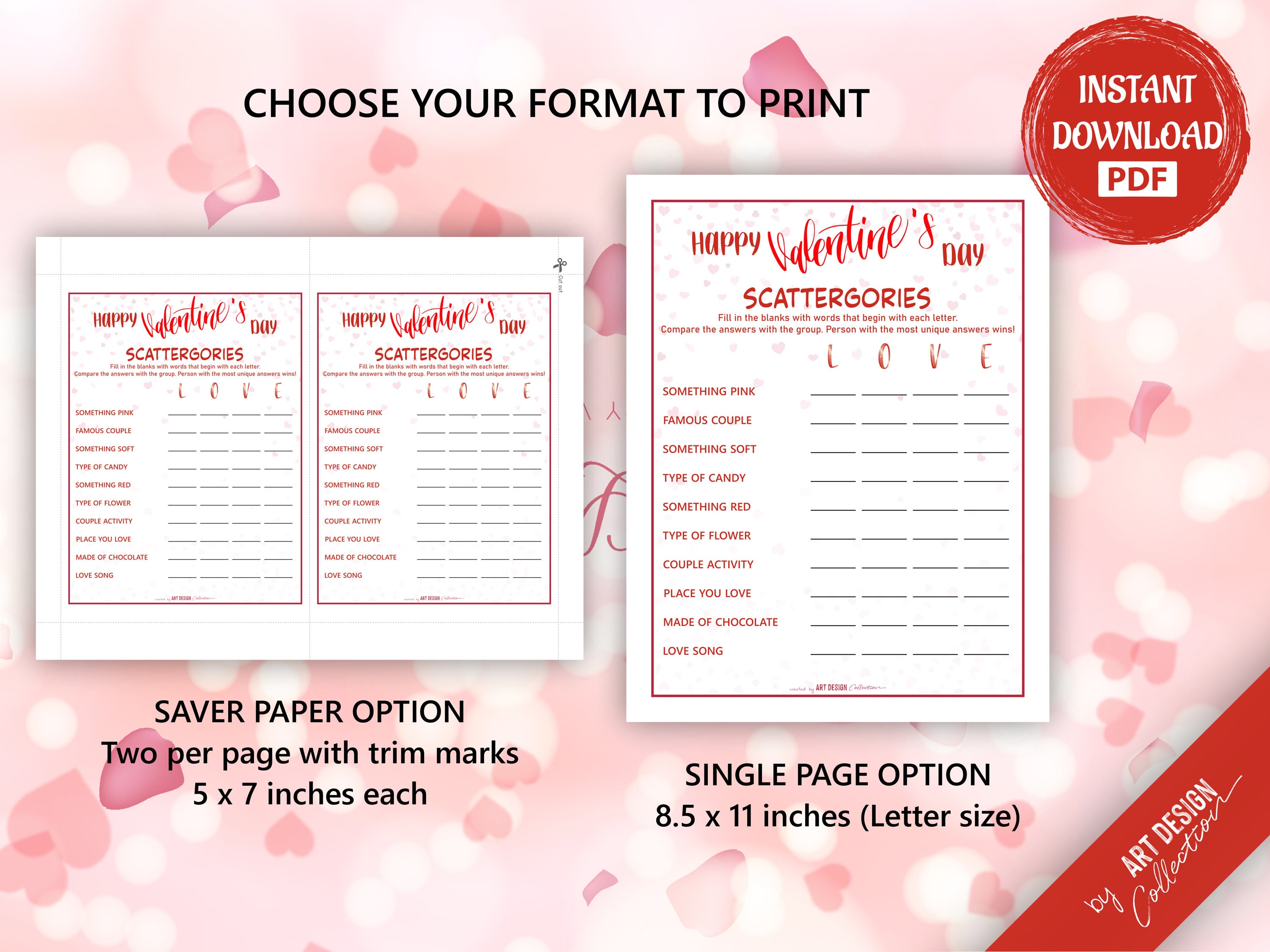 VALENTINE'S Scattergories LOVE Game Valentines Day Game - Etsy
