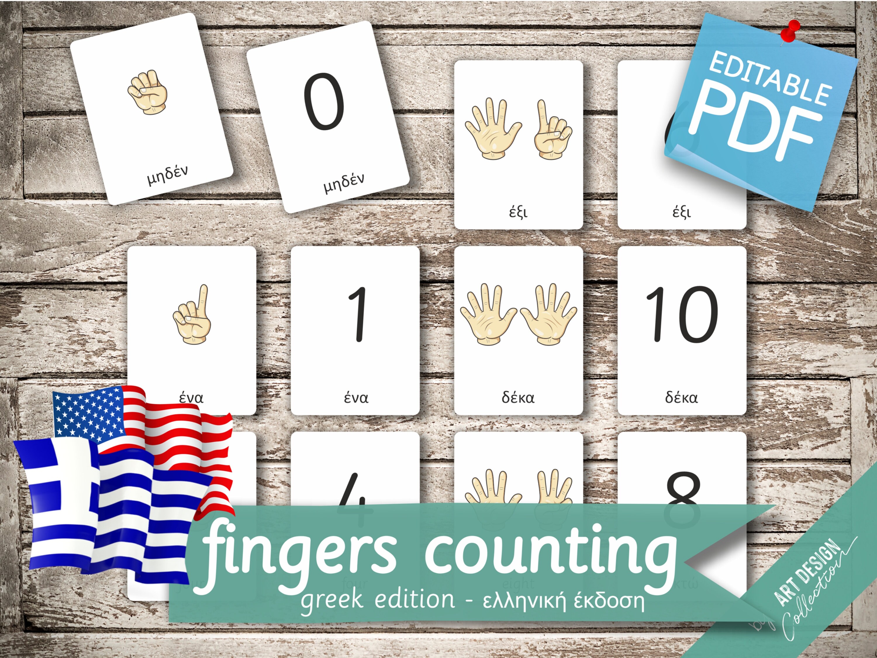 FINGERS COUNTING GREEK Edition • 39 Greek and 39 English Editable ...