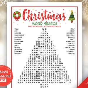 CHRISTMAS TREE Word Search Game • Christmas Game Holiday Christmas ...