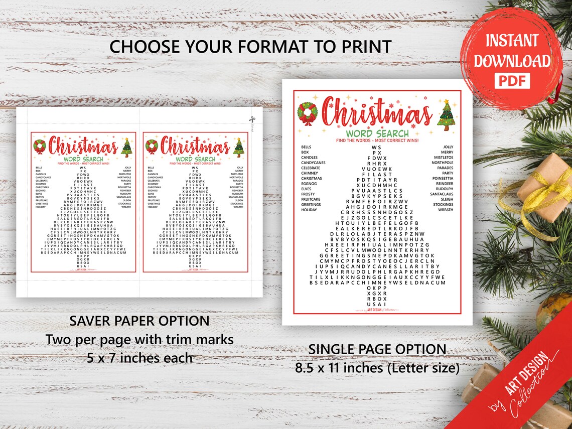 CHRISTMAS TREE Word Search Game Christmas Game Holiday - Etsy