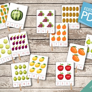 COUNTING FRUITS (1 to 20) • 20 Editable Montessori Cards • Flash Cards ...