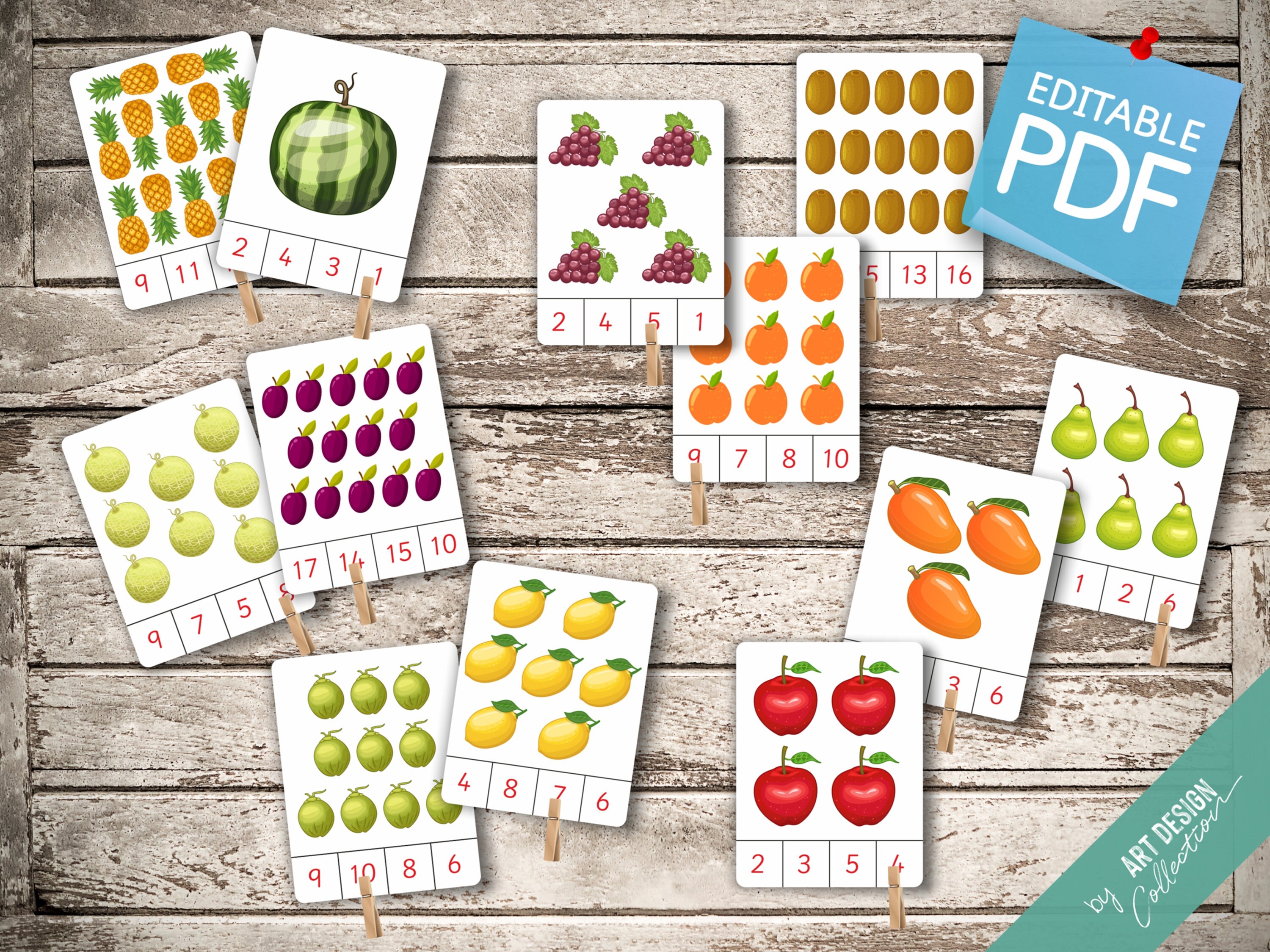 COUNTING FRUITS 1 to 20 20 Editable Montessori Cards - Etsy