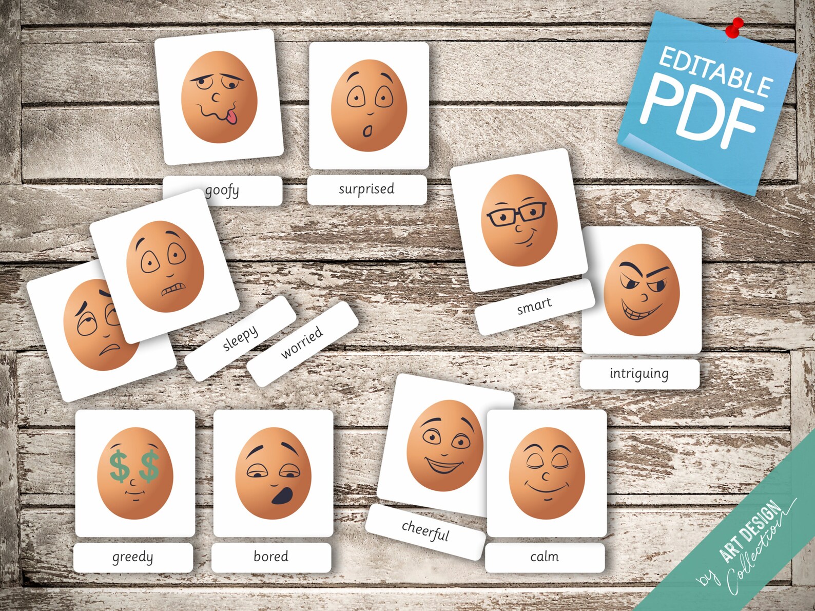 EGG CHARACTER 50 Editable Montessori Cards Flash Cards | Etsy