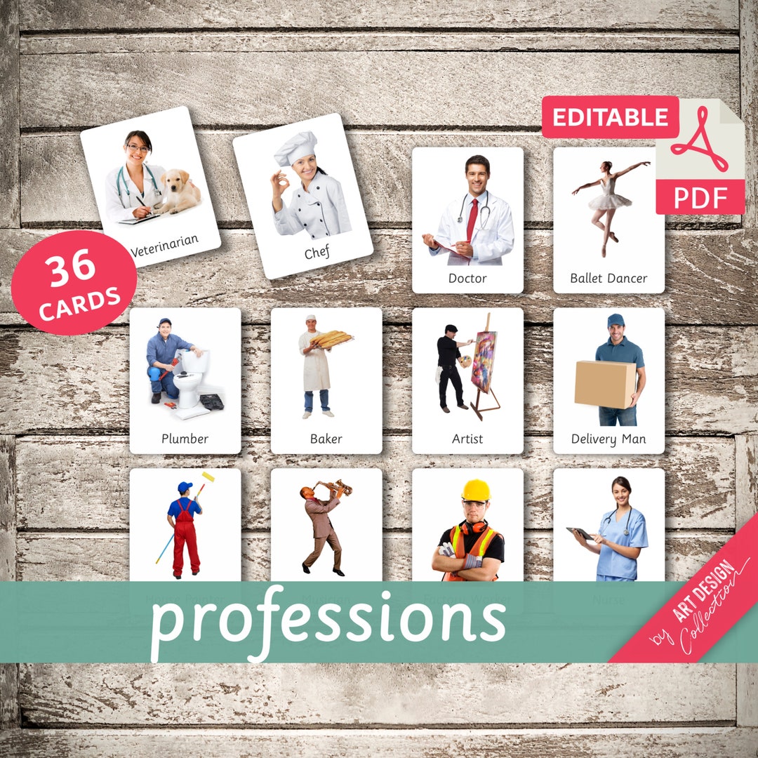 PROFESSIONS (real Pictures) • 36 Editable Montessori Cards • Flash ...