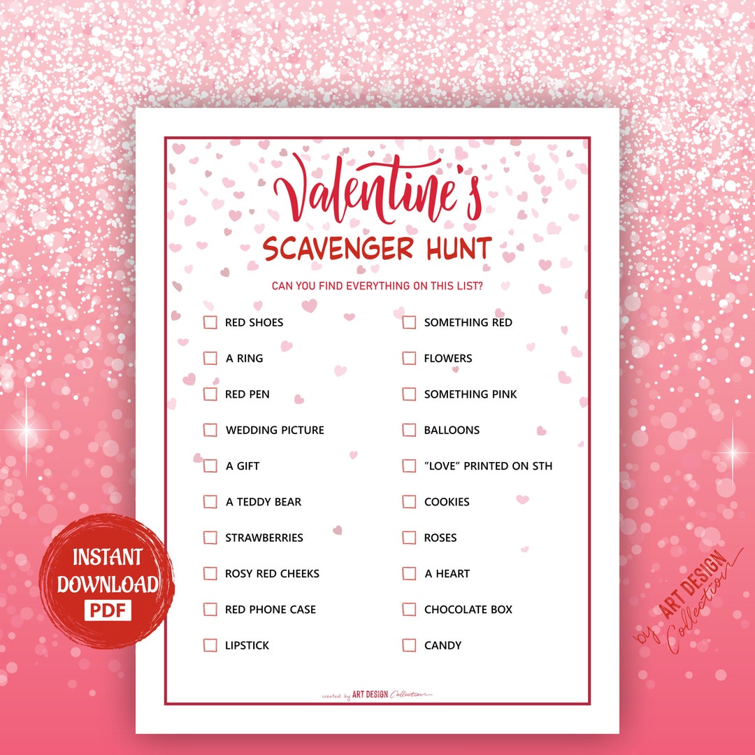 VALENTINE'S Scavenger Hunt Game • Valentines Day Game Holiday Love ...