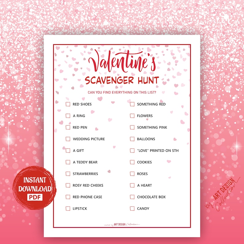 VALENTINE'S Scavenger Hunt Game Valentines Day Game | Etsy