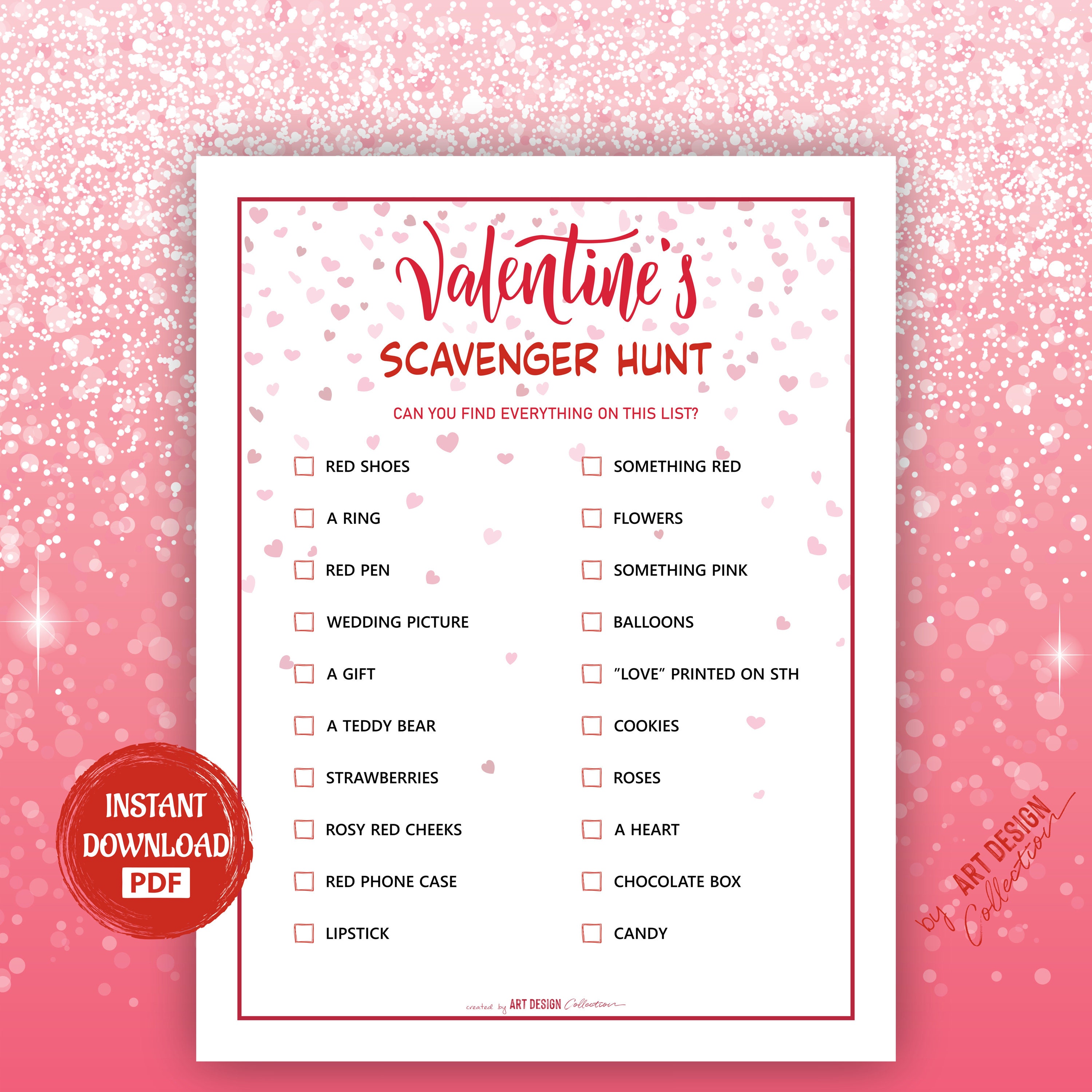 VALENTINE'S Scavenger Hunt Game Valentines Day Game | Etsy