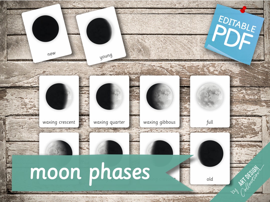 MOON PHASES • 10 Editable Montessori Cards • Flash Cards Nomenclature ...