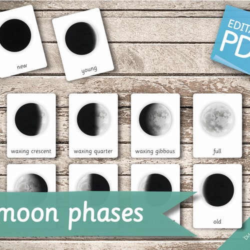 MOON PHASES 10 Editable Montessori Cards Flash Cards - Etsy UK