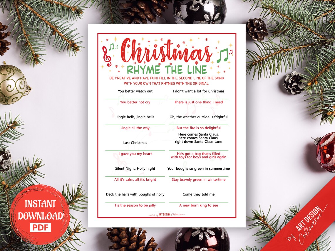 CHRISTMAS RHYME the LINE Game • Christmas Game Holiday Christmas Party ...
