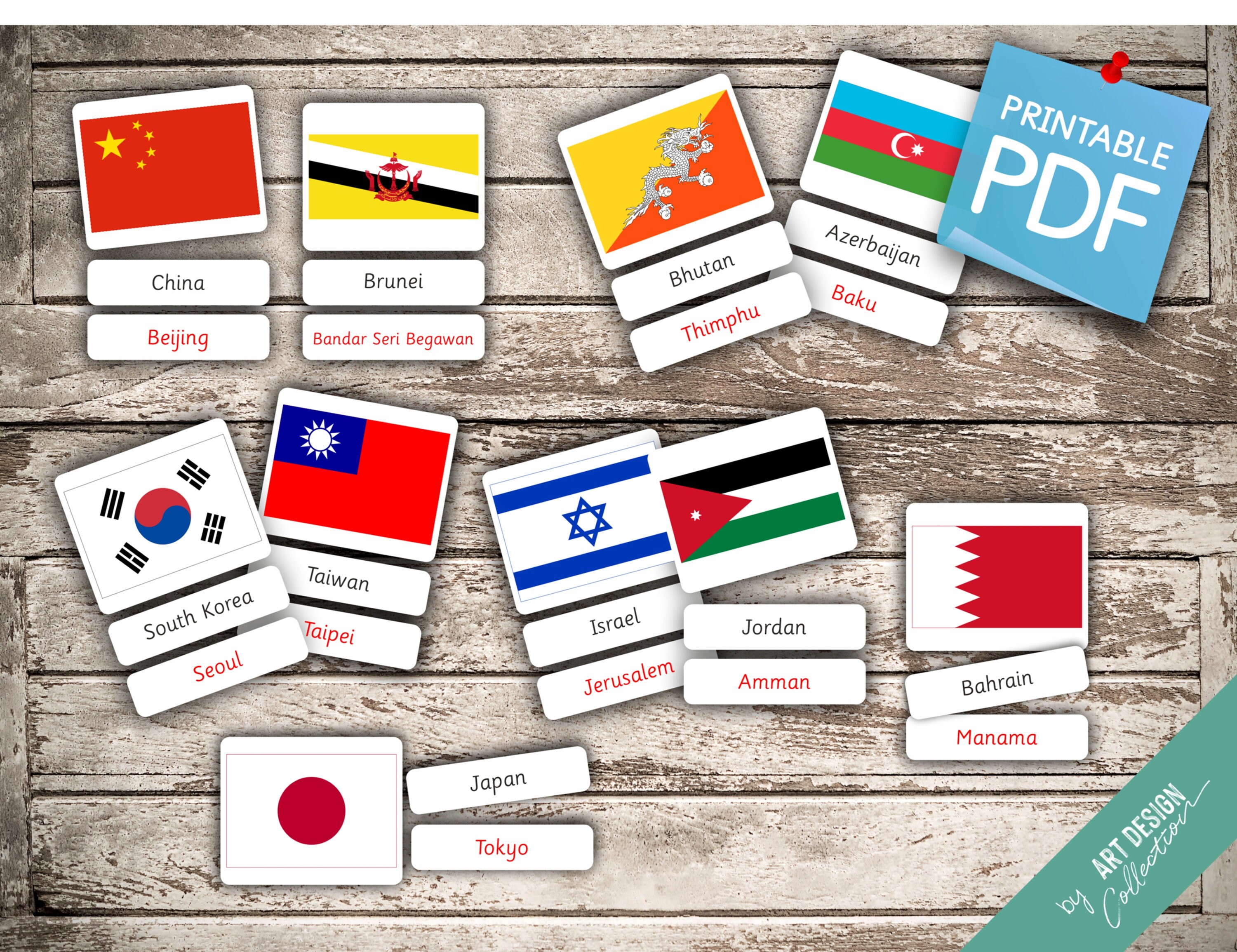 ASIA FLAGS 48 Montessori Cards Flash Cards Nomenclature - Etsy UK