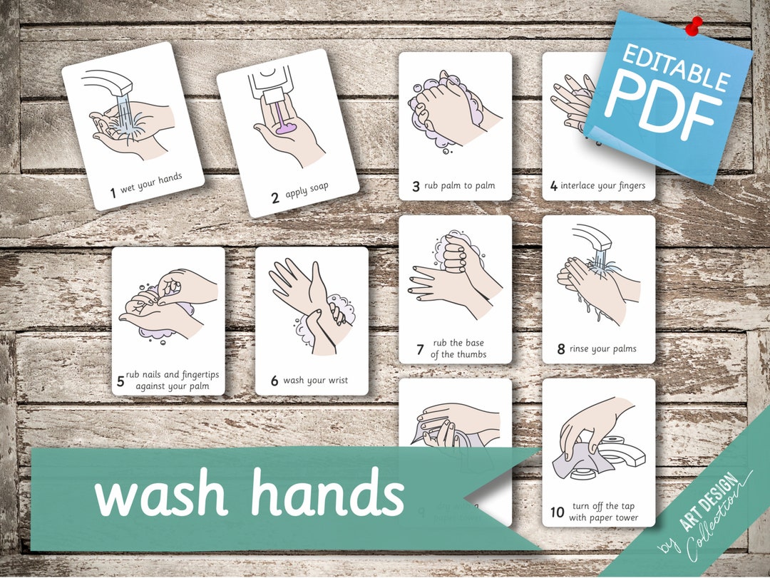 How to WASH Your HANDS PROPERLY • 11 Editable Montessori Cards • Flash ...
