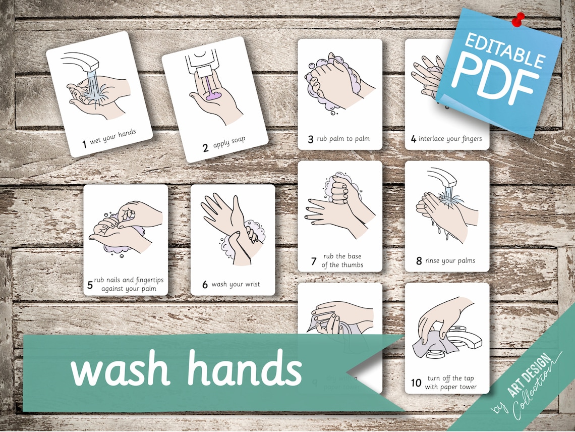 How to WASH Your HANDS PROPERLY 11 Editable Montessori Cards - Etsy